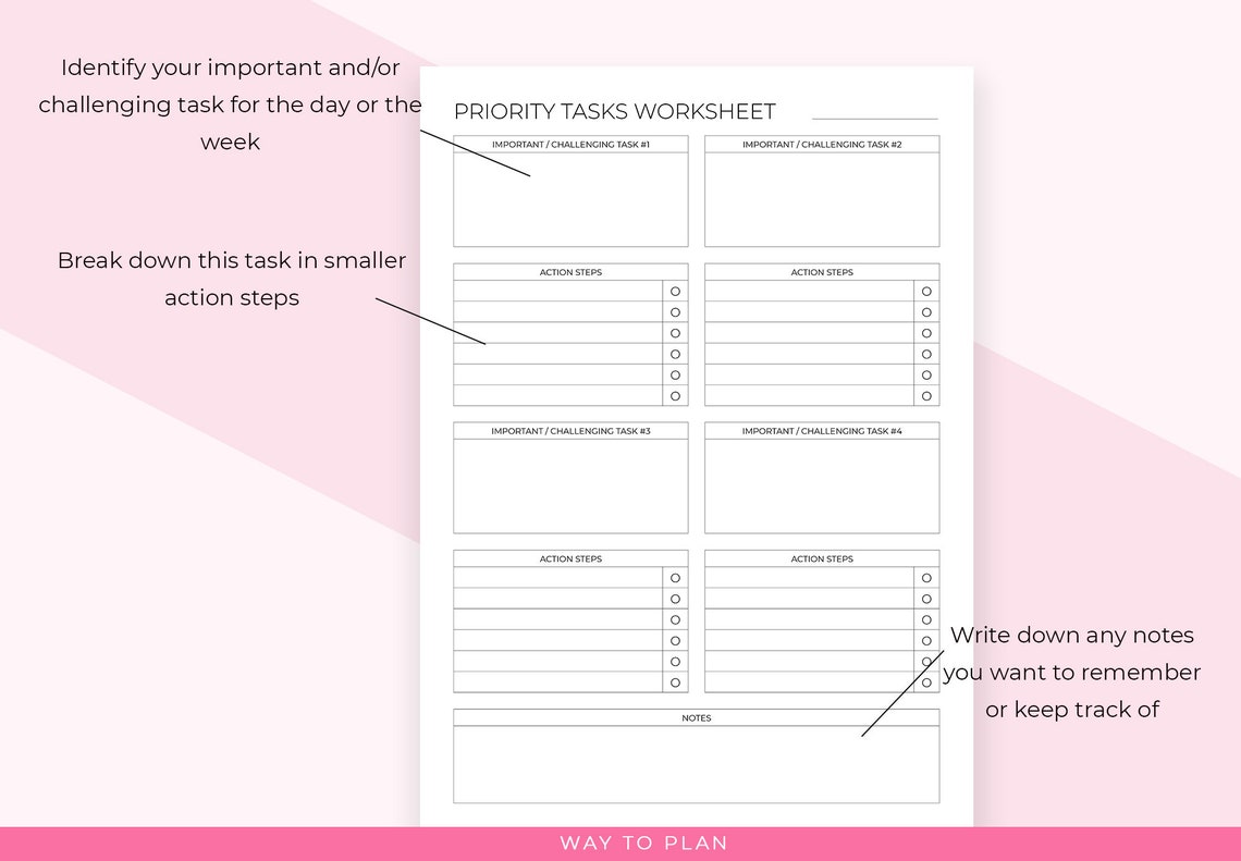 Priority Tasks Worksheet to Help You Prioritize Tasks and Break Them ...