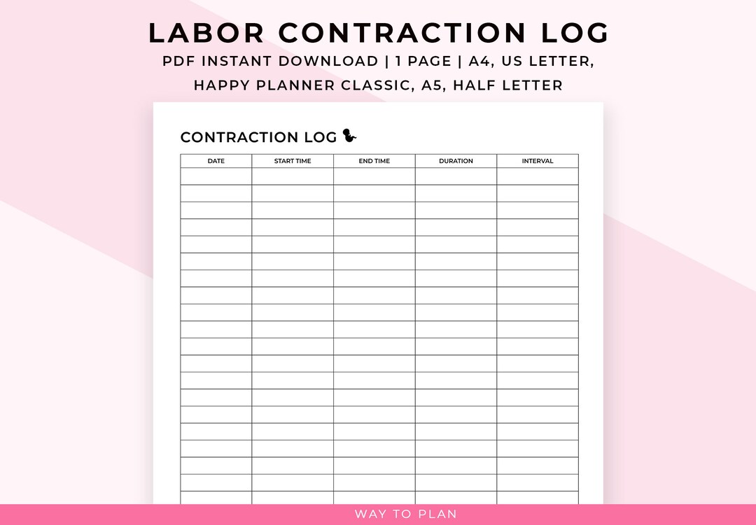 Labor Contraction Log Sheet. Printable Labor Log Worksheet ...