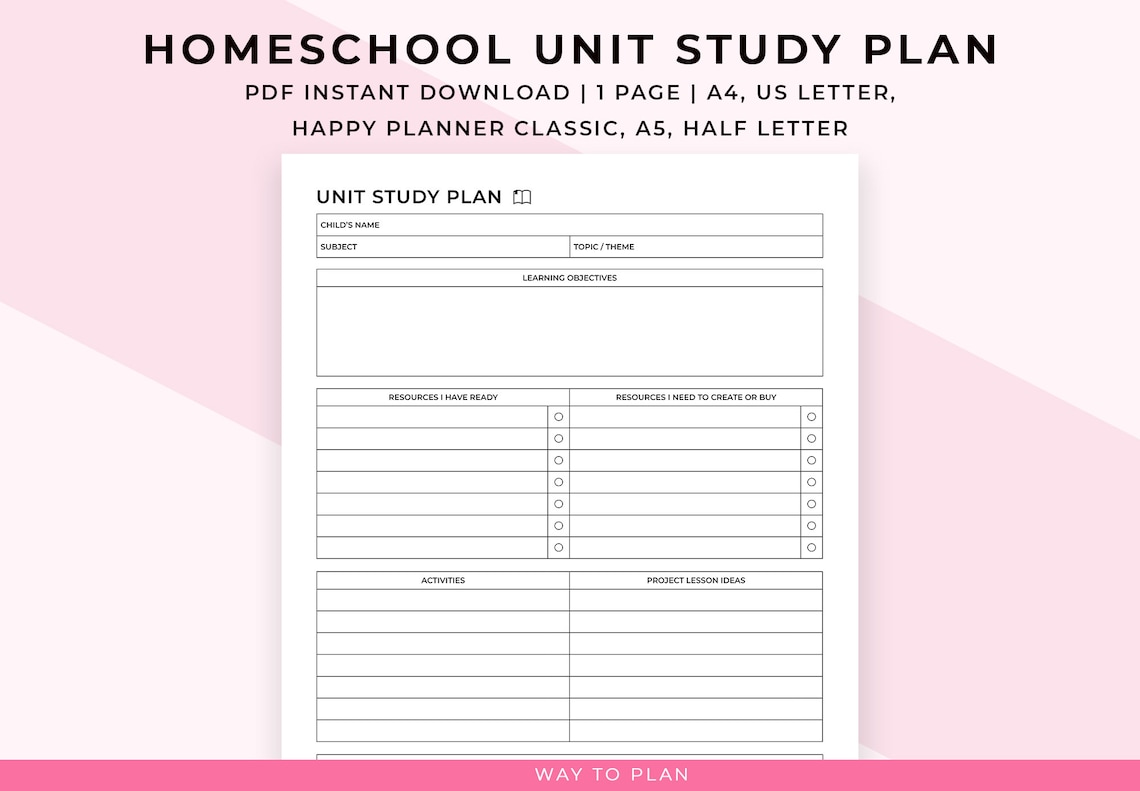 Homeschool Unit Study Template. Printable Unit Study Planner ...