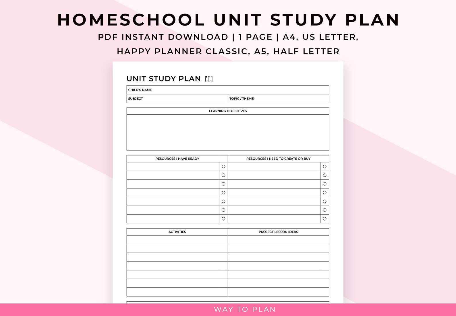 Homeschool Unit Study Template. Printable Unit Study Planner ...