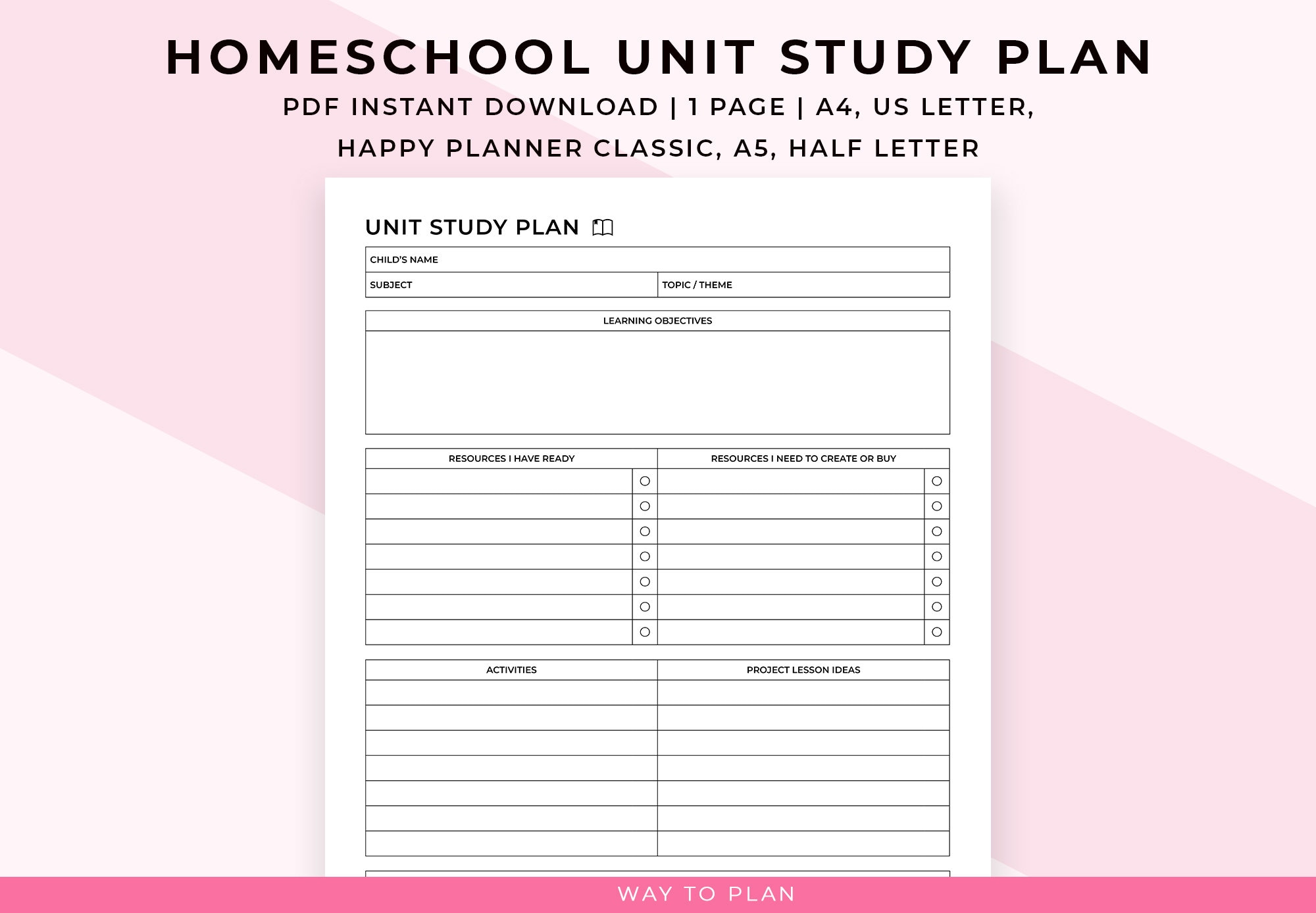 Homeschool Unit Study Template. Printable Unit Study Planner ...