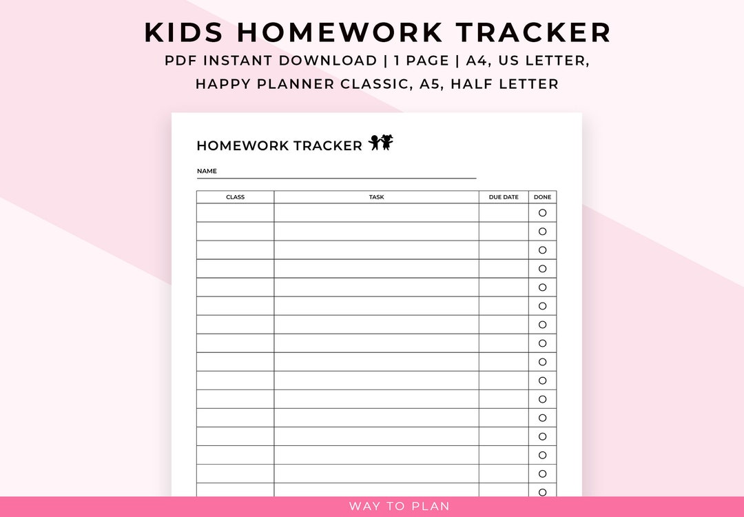 Kid Homework Planner Printable. Child Homework Tracker Schedule. Mom ...