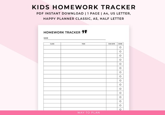 Kid homework planner printable. Child homework tracker | Etsy