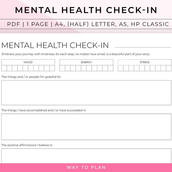 Mental Health Check in Worksheet - Etsy