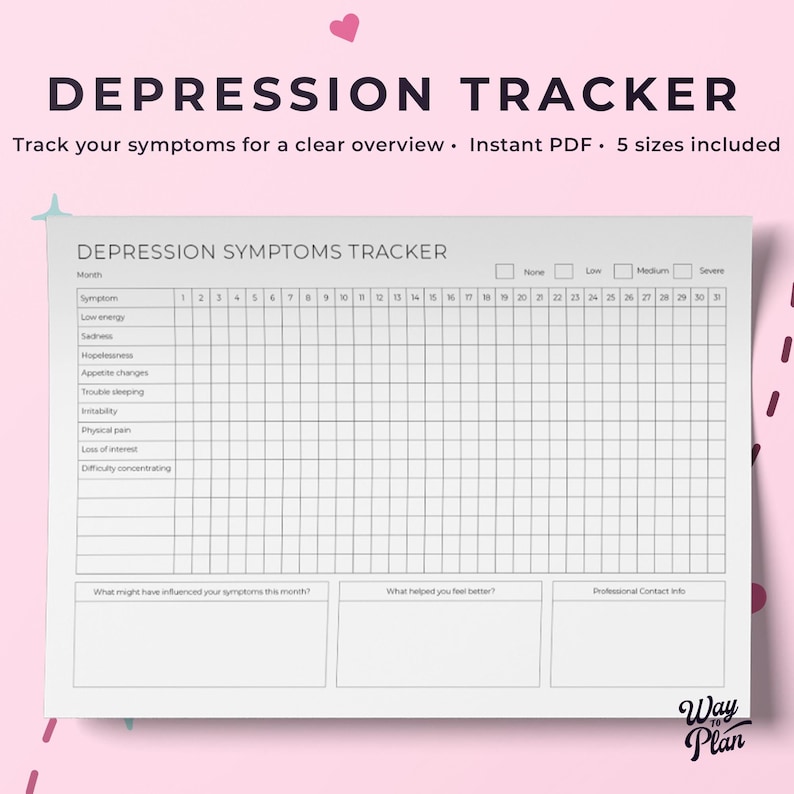 Depression Symptoms Tracker, Depression Tracker, Depression Journal ...