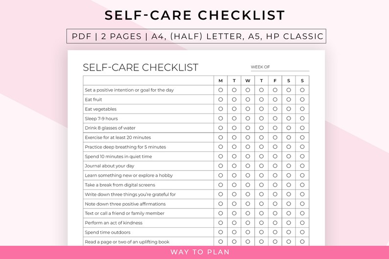 Self-care Checklist to Help You Keep on Top of Your Well-being - Etsy