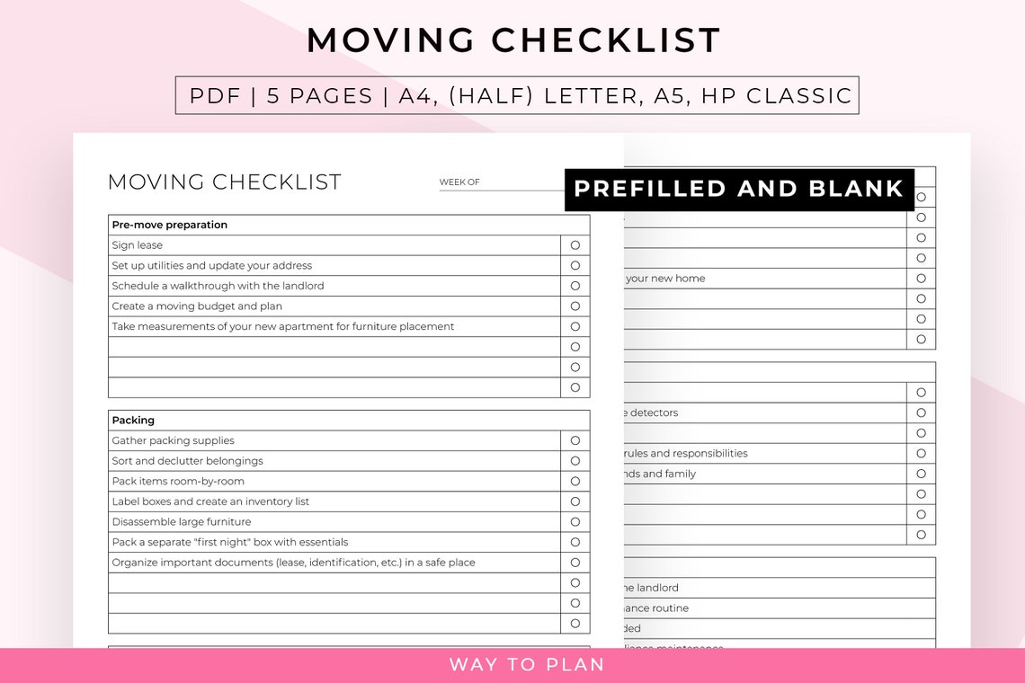 Moving Checklist to Help You Prepare for Your Upcoming Move - Etsy