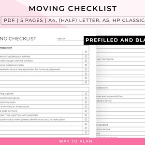 Moving Checklist to Help You Prepare for Your Upcoming Move - Etsy