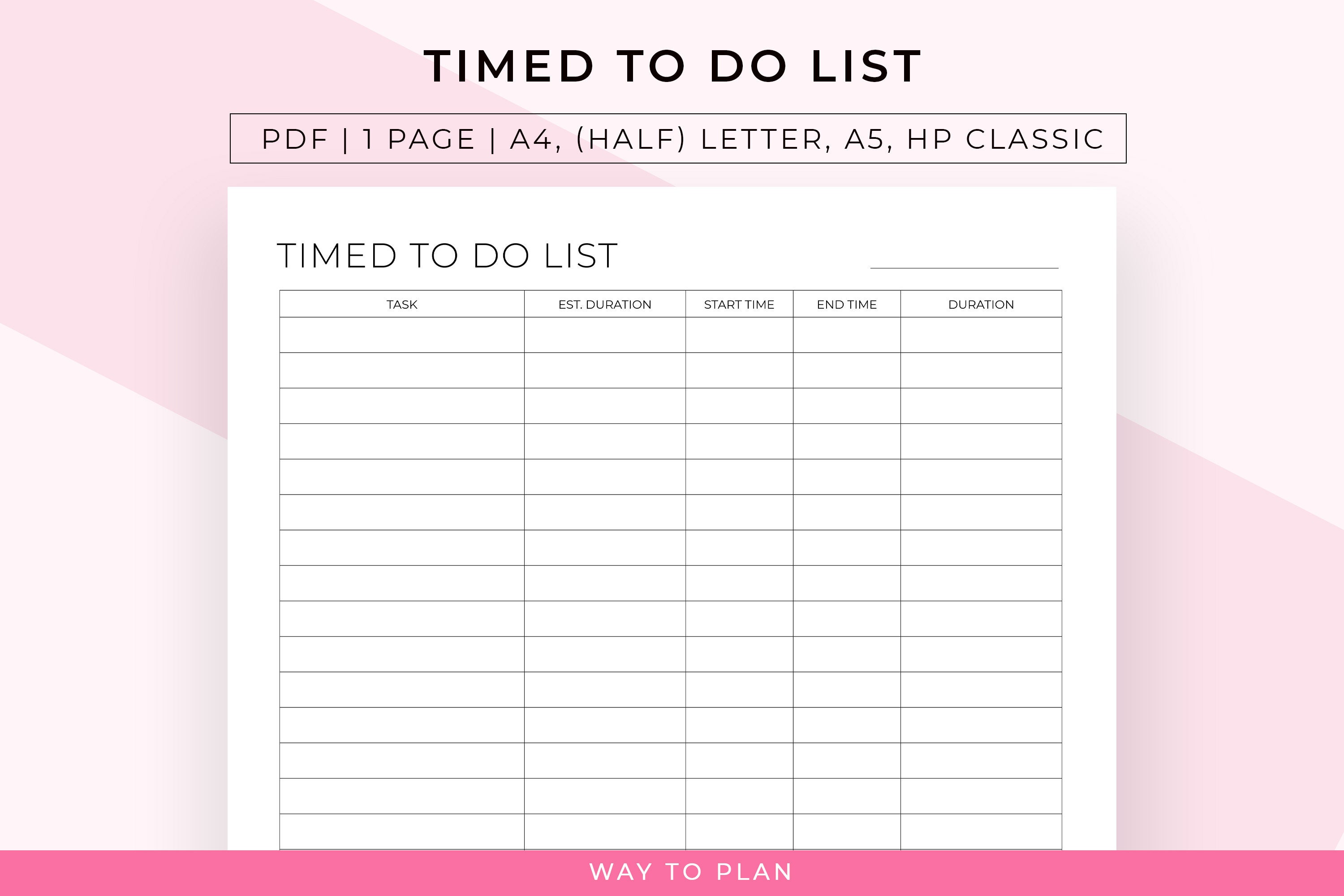 Timed to Do List to Finish Tasks in a Certain Period of Time to Stay ...