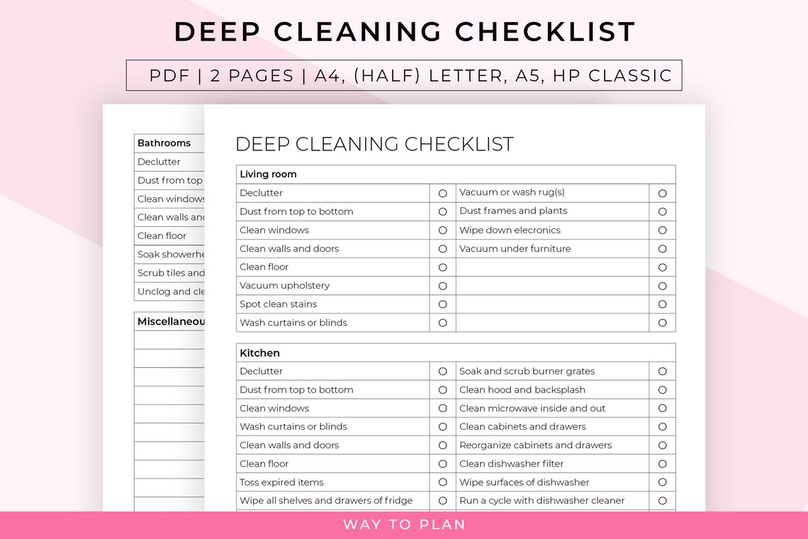 Deep Cleaning Checklist to Get Your Deep Cleaning Done - Etsy