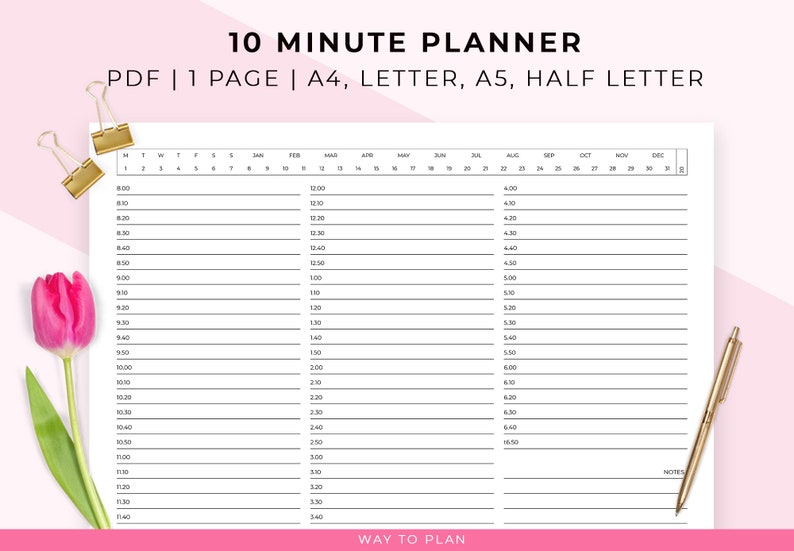 10 Minute Planner Printable for Daily Productivity and Time Management ...