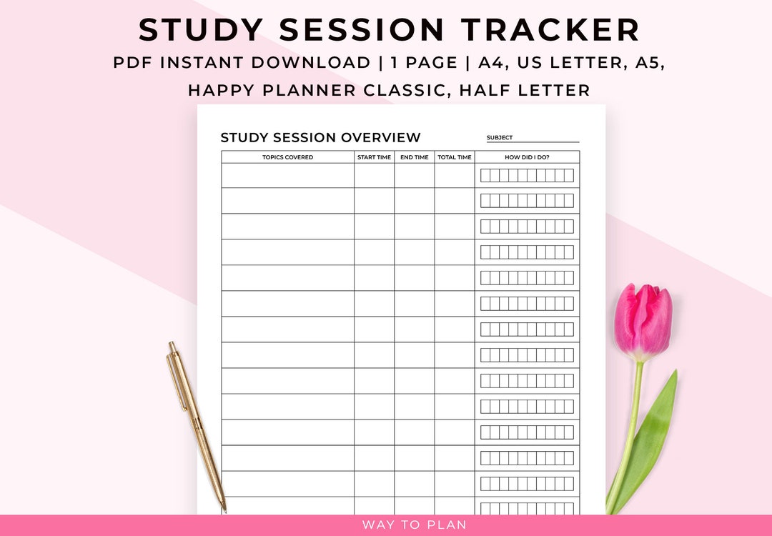 Study Session Tracker. Pomodoro Technique. Printable Study Log Timer ...