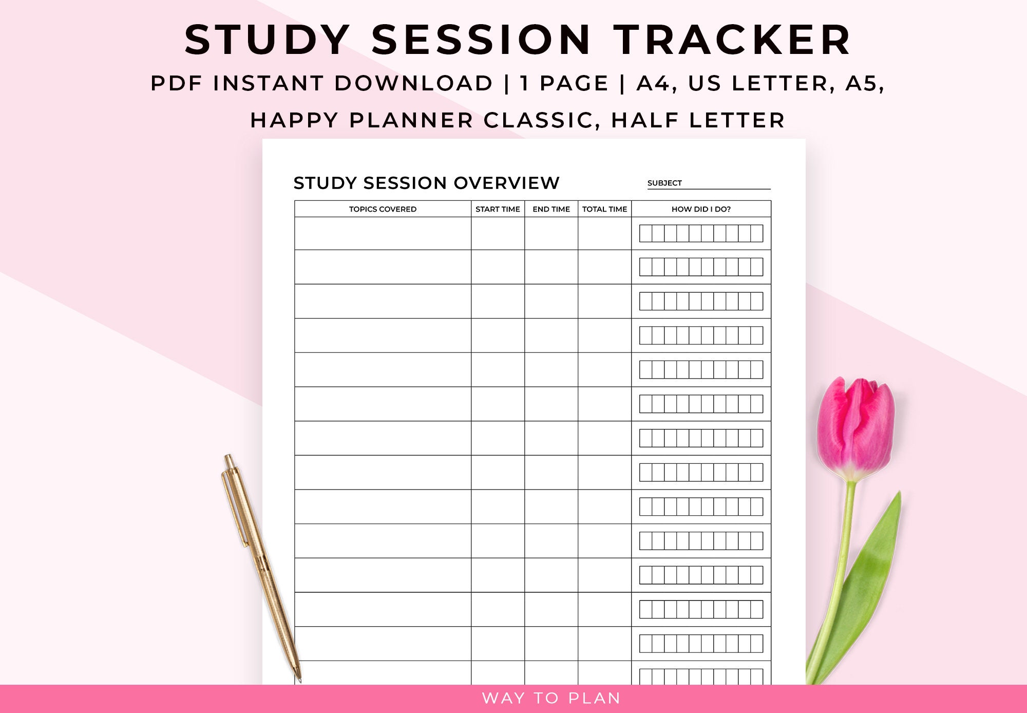 Study Session Tracker. Pomodoro Technique. Printable Study Log Timer ...