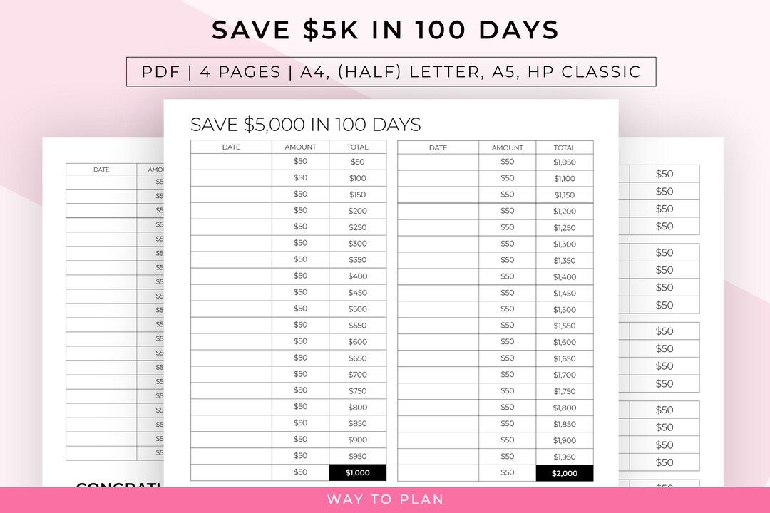 5k Savings Challenge, 5k Challenge, Saving 5k in 100 Days, 5000 Savings ...