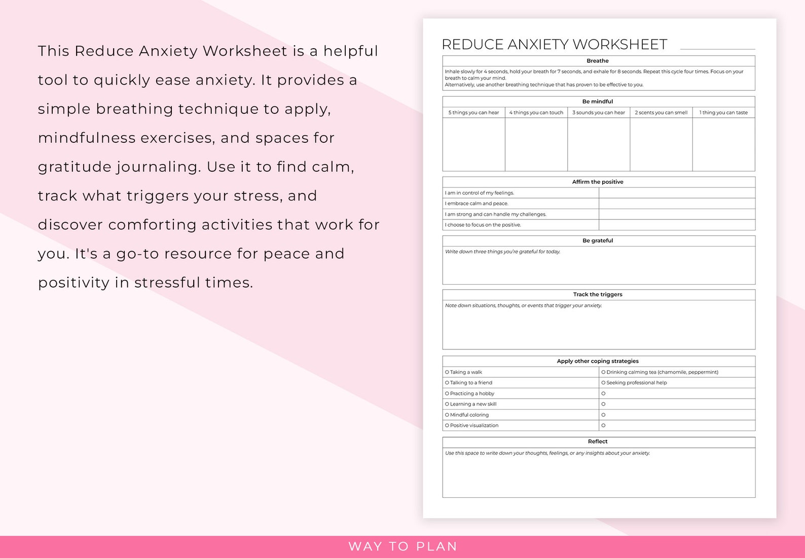 Reduce Anxiety Worksheet to Help You Calm Down Your Anxiety - Etsy