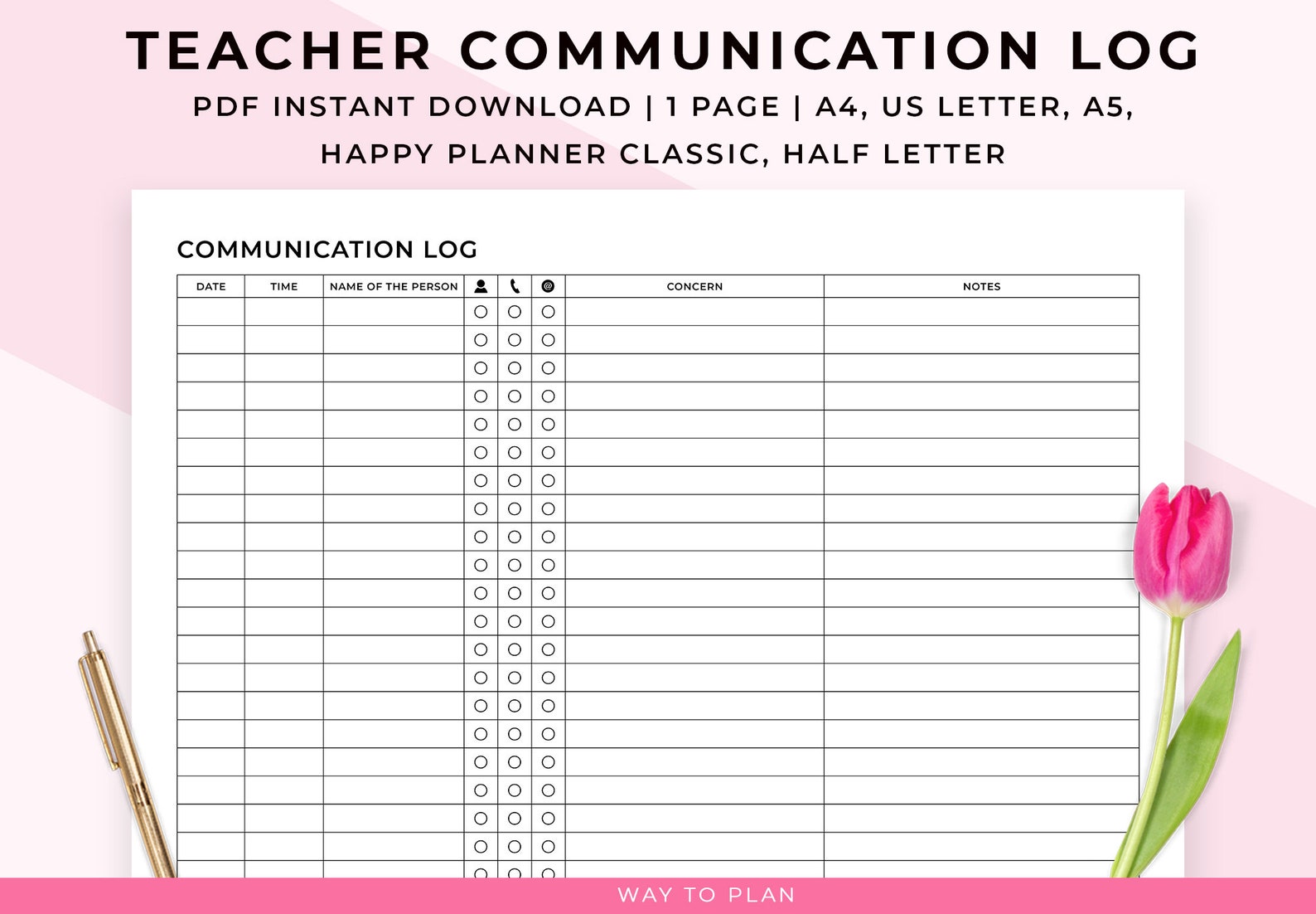 Teacher Communication Log. Parent Communication Notebook Page ...