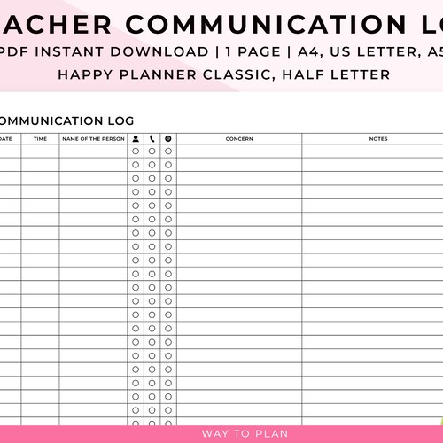 Teacher Communication Log. Parent Communication Notebook Page. - Etsy