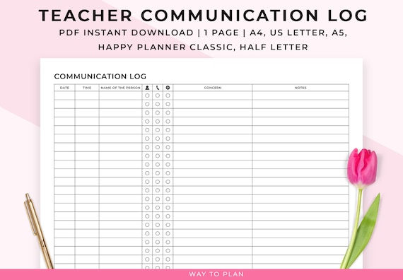 Teacher Communication Log. Parent Communication Notebook Page. - Etsy