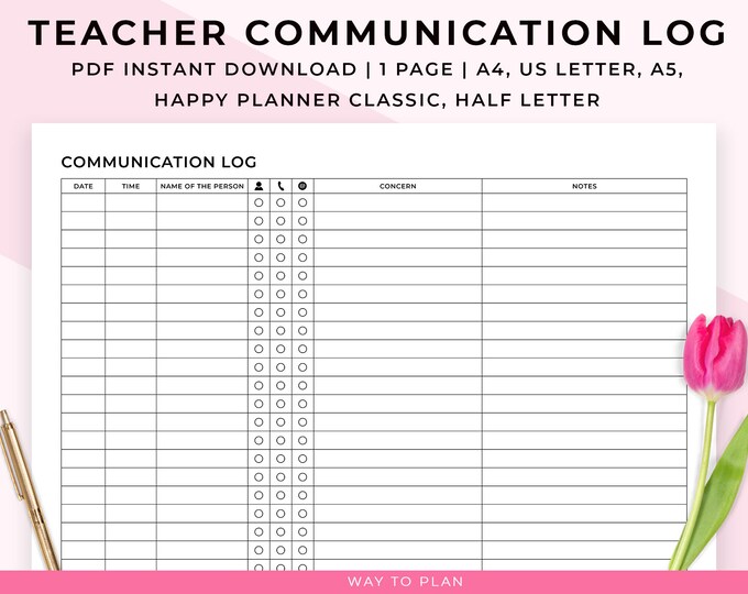 Teacher Communication Log. Parent Communication Notebook Page. - Etsy