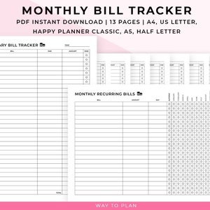 Monthly Bill Tracker. Bill Pay Checklist Printable. Recurring Payment ...