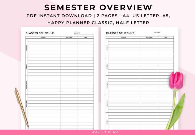 Semester Overview Template. Weekly Class Schedule. Course Subject ...
