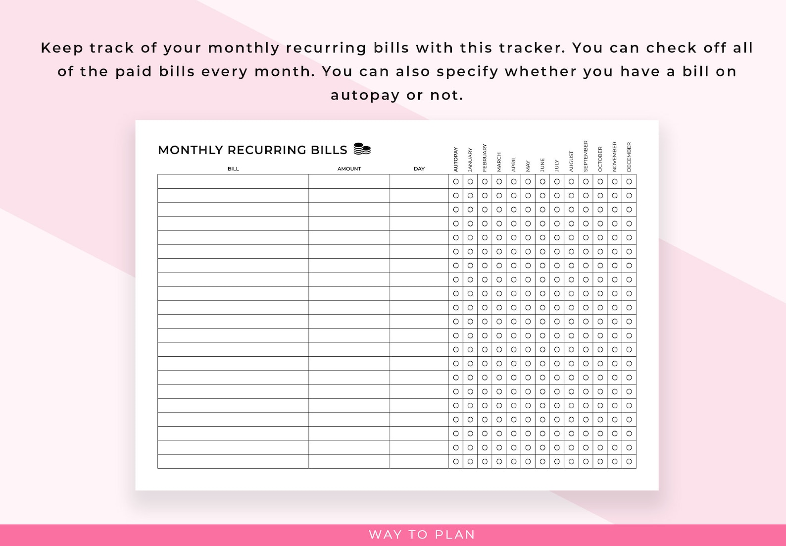 Monthly Bill Tracker. Bill Pay Checklist Printable. Recurring Payment ...
