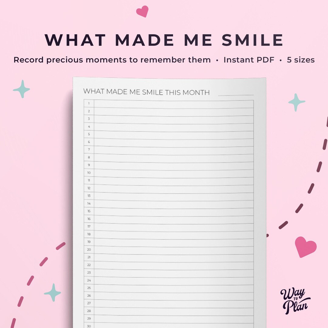 Memory Log to Record What Made You Smile Every Day for a Month for a ...