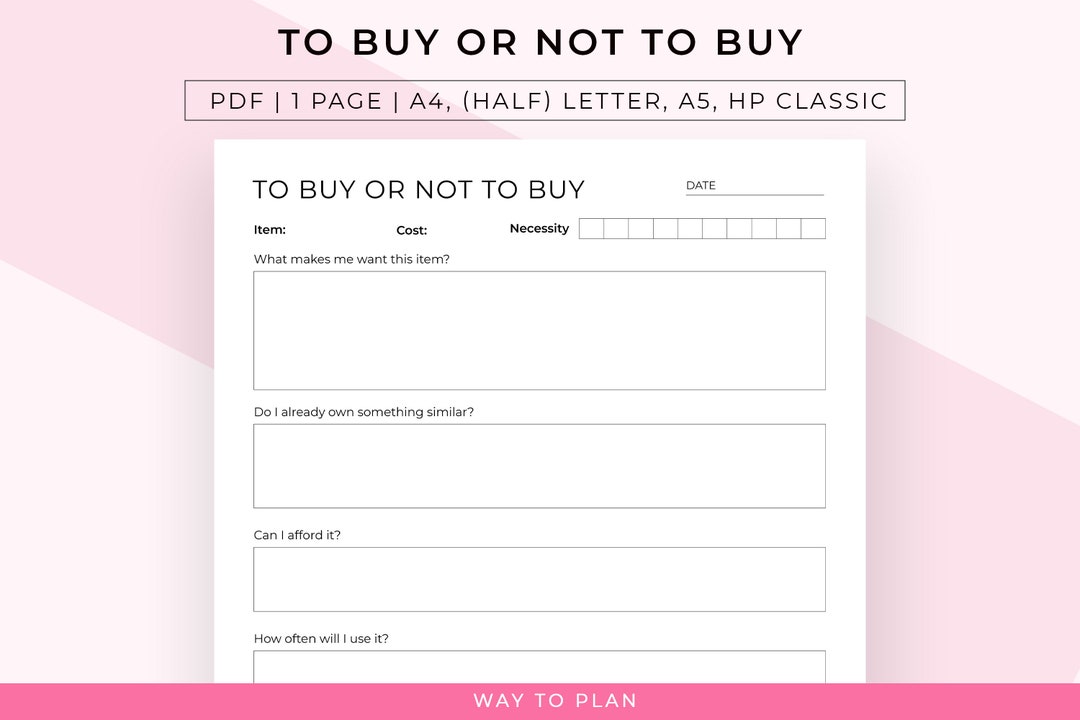 To Buy or Not to Buy Worksheet to Break Down Purchases You Want to Make ...