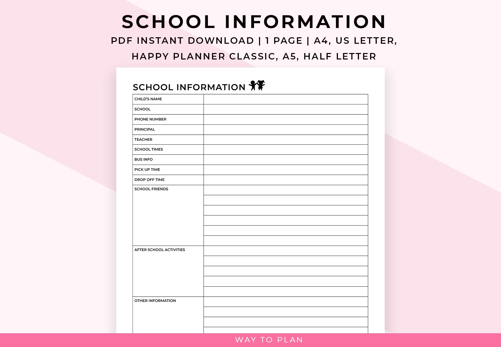 Child School Information Printable. Kid School Details. School Bus ...