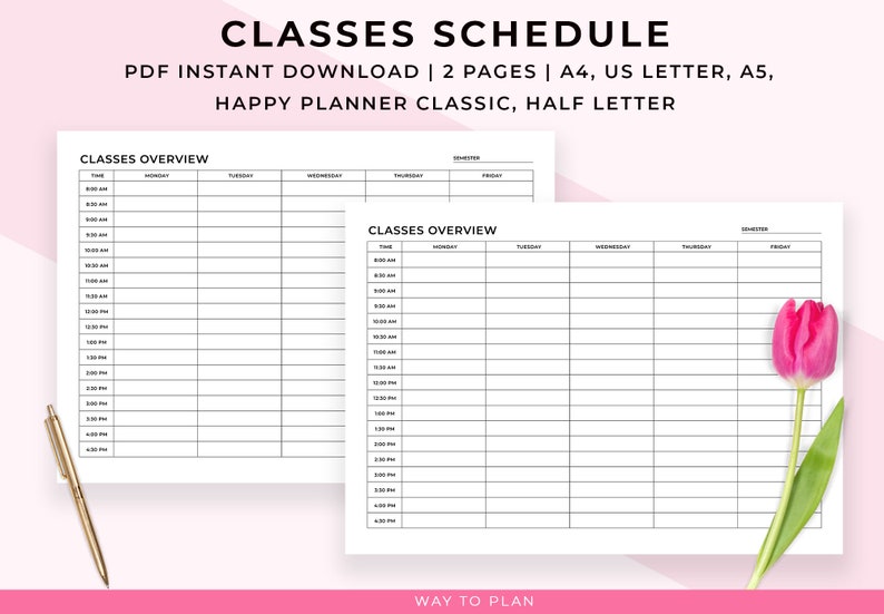 Class Schedule Template. Student Teacher Printable. Weekly Course Study ...