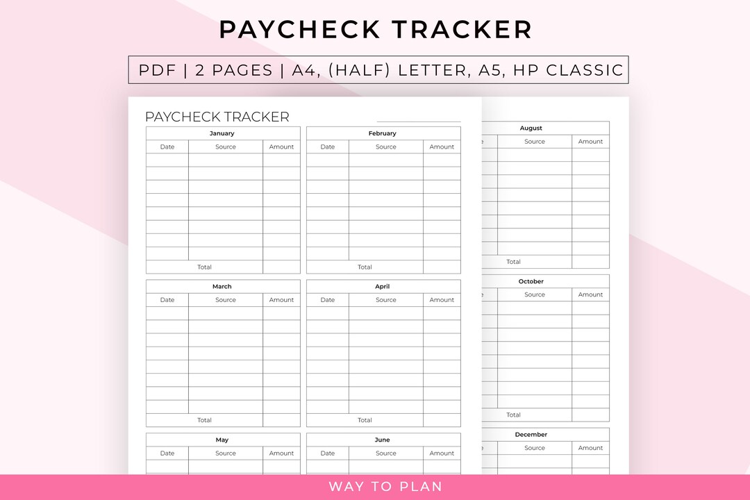 Paycheck Tracker to Track What Comes in Every Month - Etsy