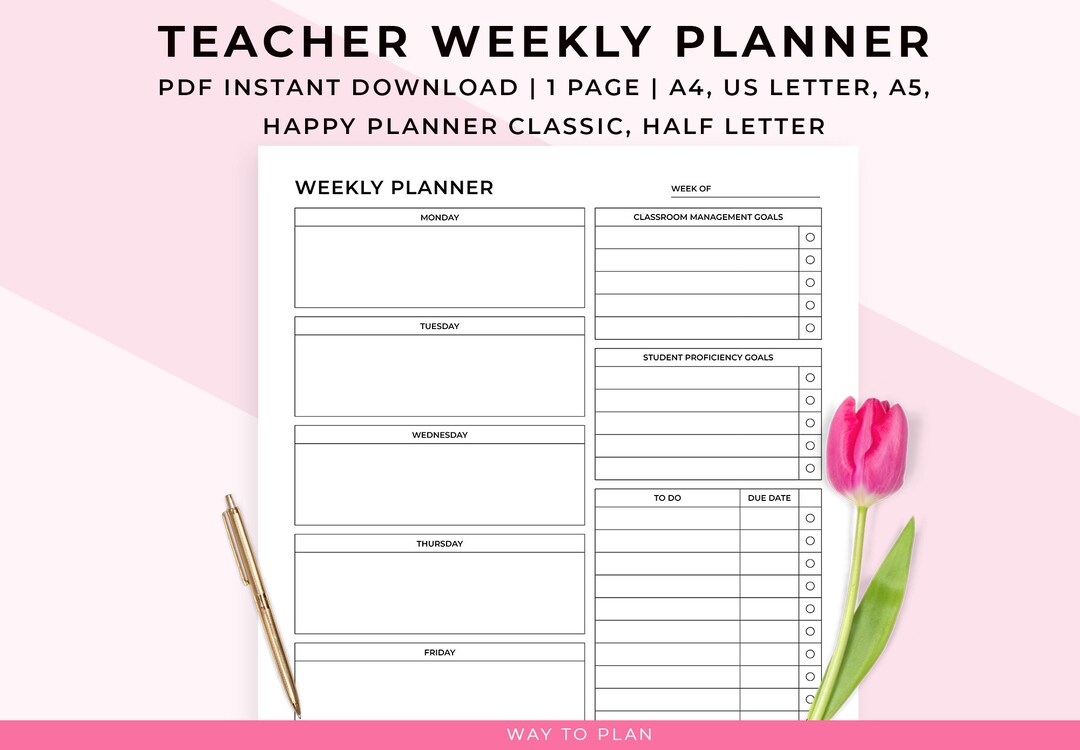 Teacher Weekly Planner Printable. Weekly Schedule & To-do List 2024 ...