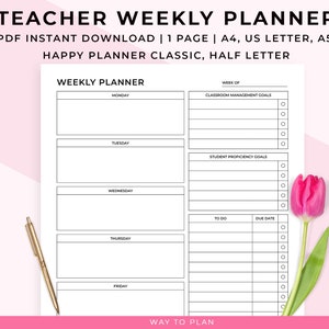 Teacher Weekly Planner Printable. Weekly Schedule & To-do List 2024 ...