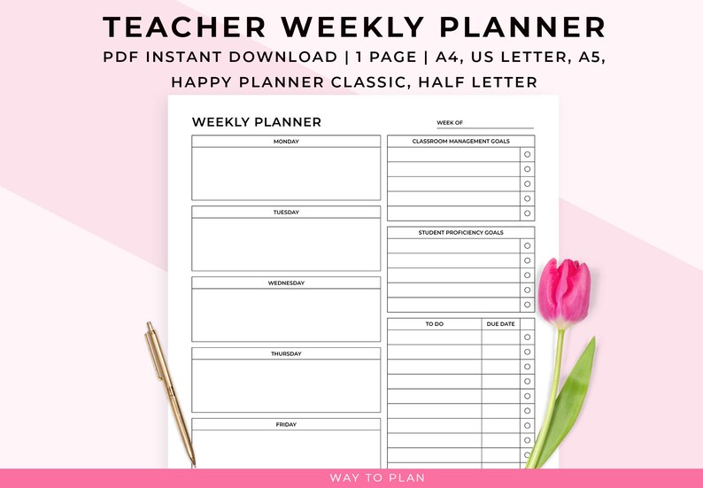 Teacher Weekly Planner Printable. Teacher Planner Pdf, Teacher to Do ...