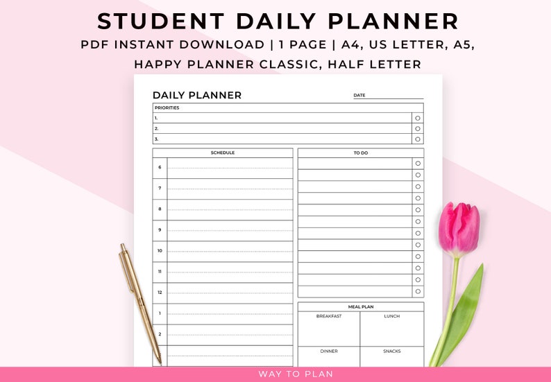 Student Daily Planner Printable. ADHD Proof. Minimalist and Simple. to ...