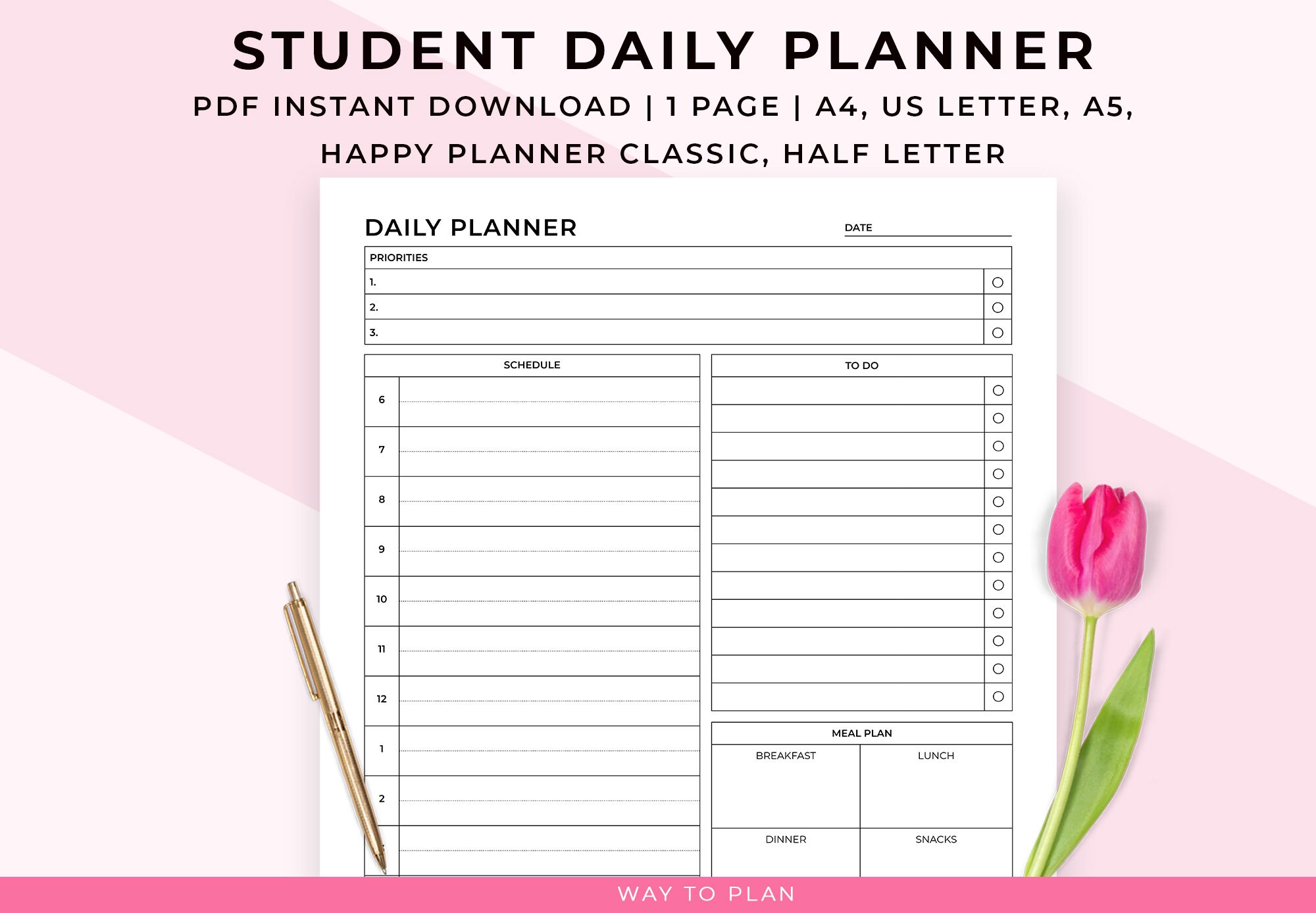 Student Daily Planner Printable ADHD Proof Minimalist And Etsy
