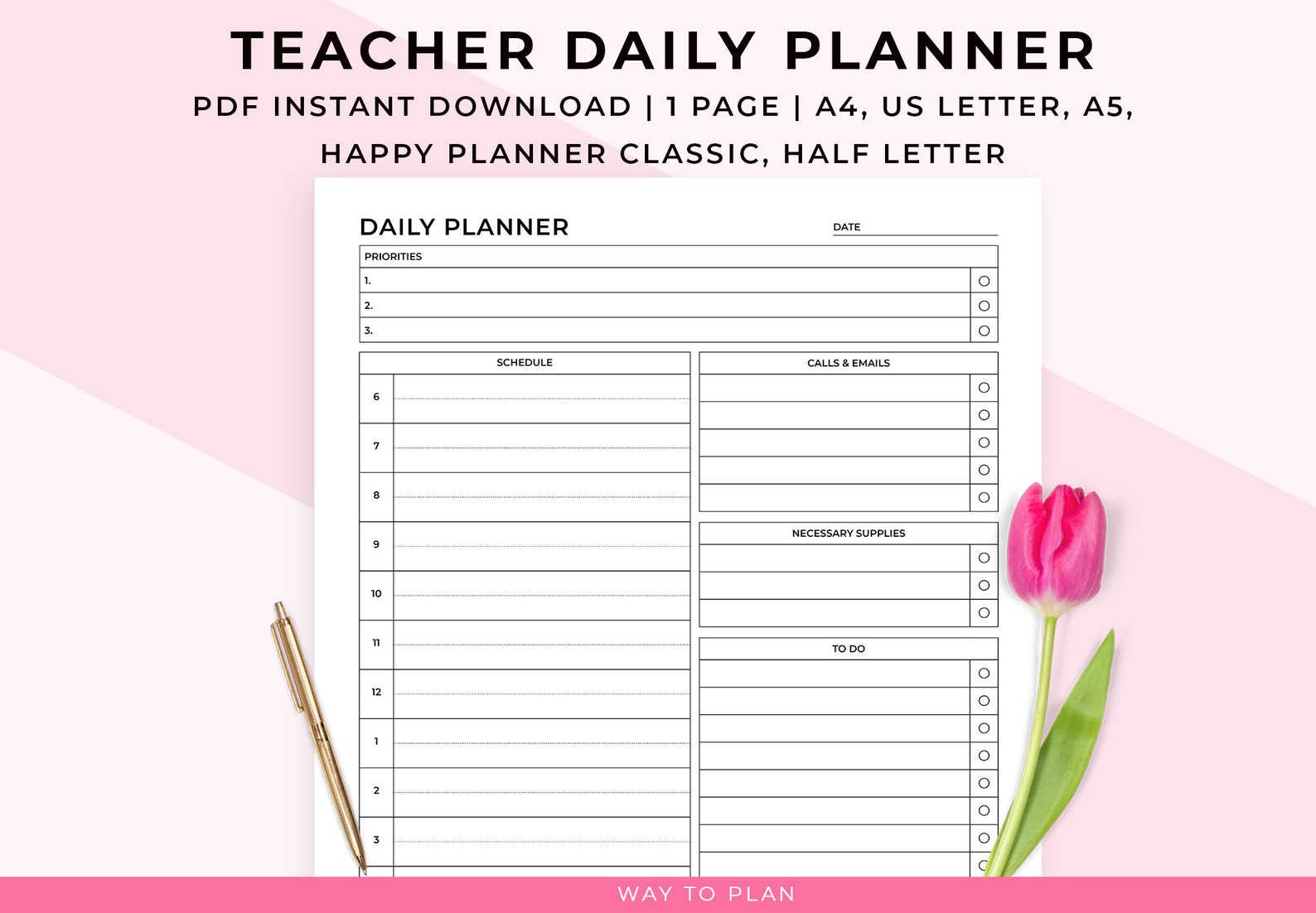 ADHD Teacher Daily Planner 2026-2027. Printable to Do List Checklist ...