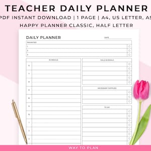 ADHD Teacher Daily Planner 2026-2027. Printable to Do List Checklist ...