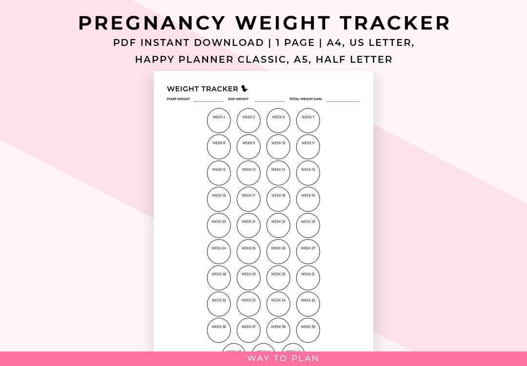 Pregnancy Weight Gain Chart Printable. Pregnancy Weight Tracker. Weekly ...