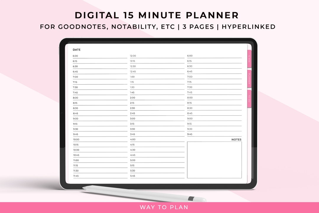 Digital 15 Minute Planner for Goodnotes | iPad Planner for Productivity ...