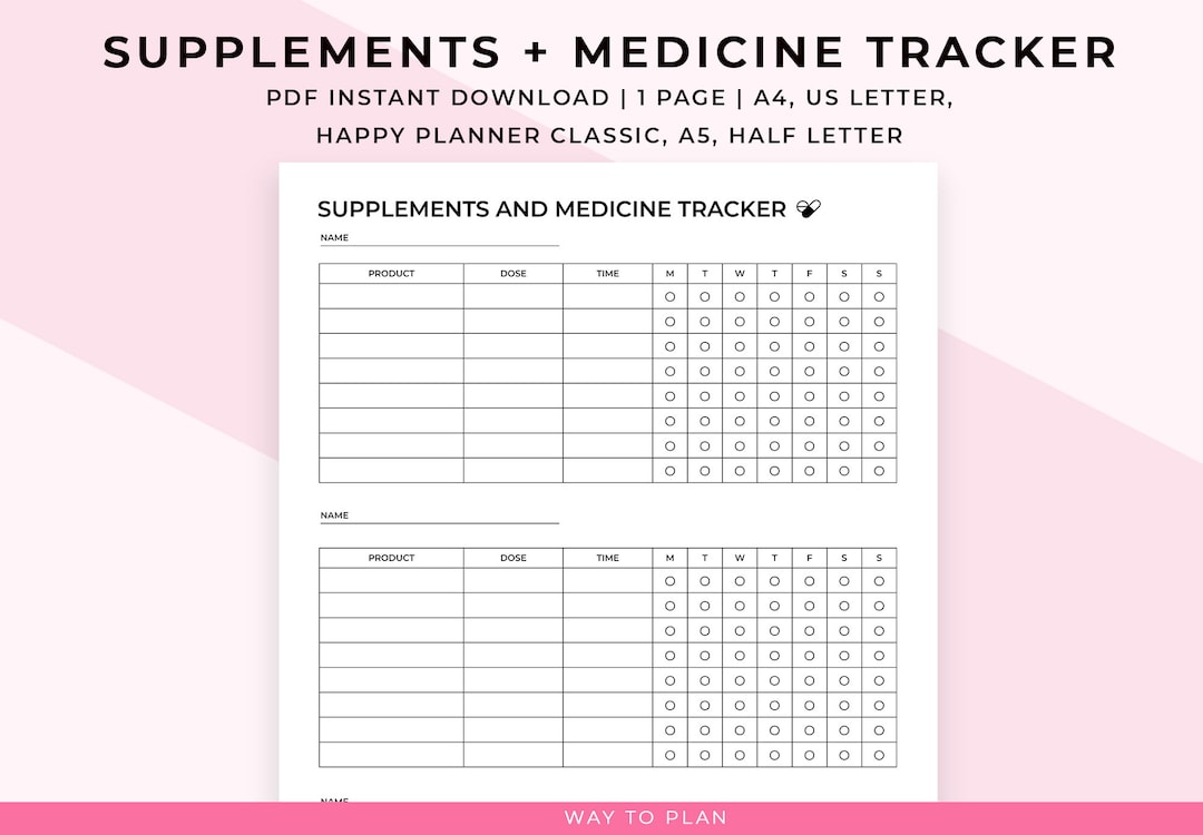 Vitamin Tracker Printable. Supplements Checklist. Daily Weekly. Taking ...