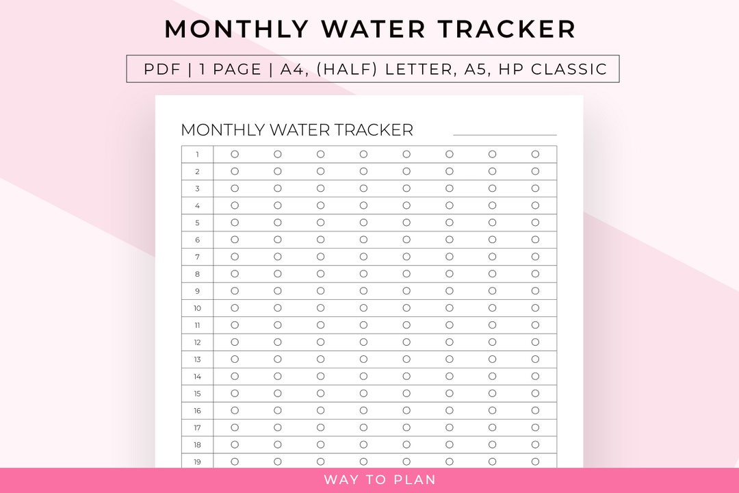 Monthly Water Tracker to Stay on Top of Your Water Intake Throughout ...
