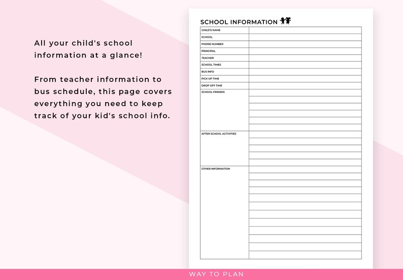 Child School Information Printable. Kid School Details. School Bus ...