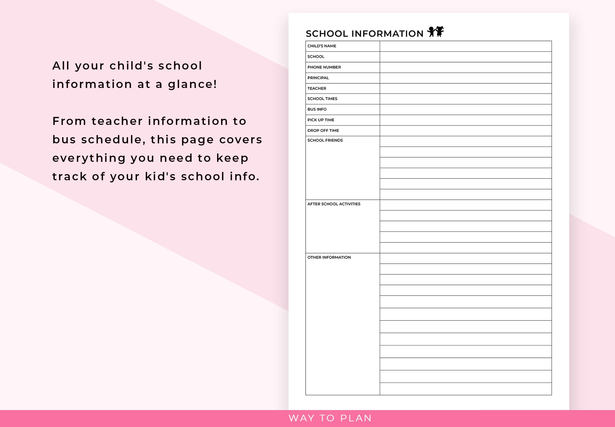 Child School Information Printable. Kid School Details. School Bus ...