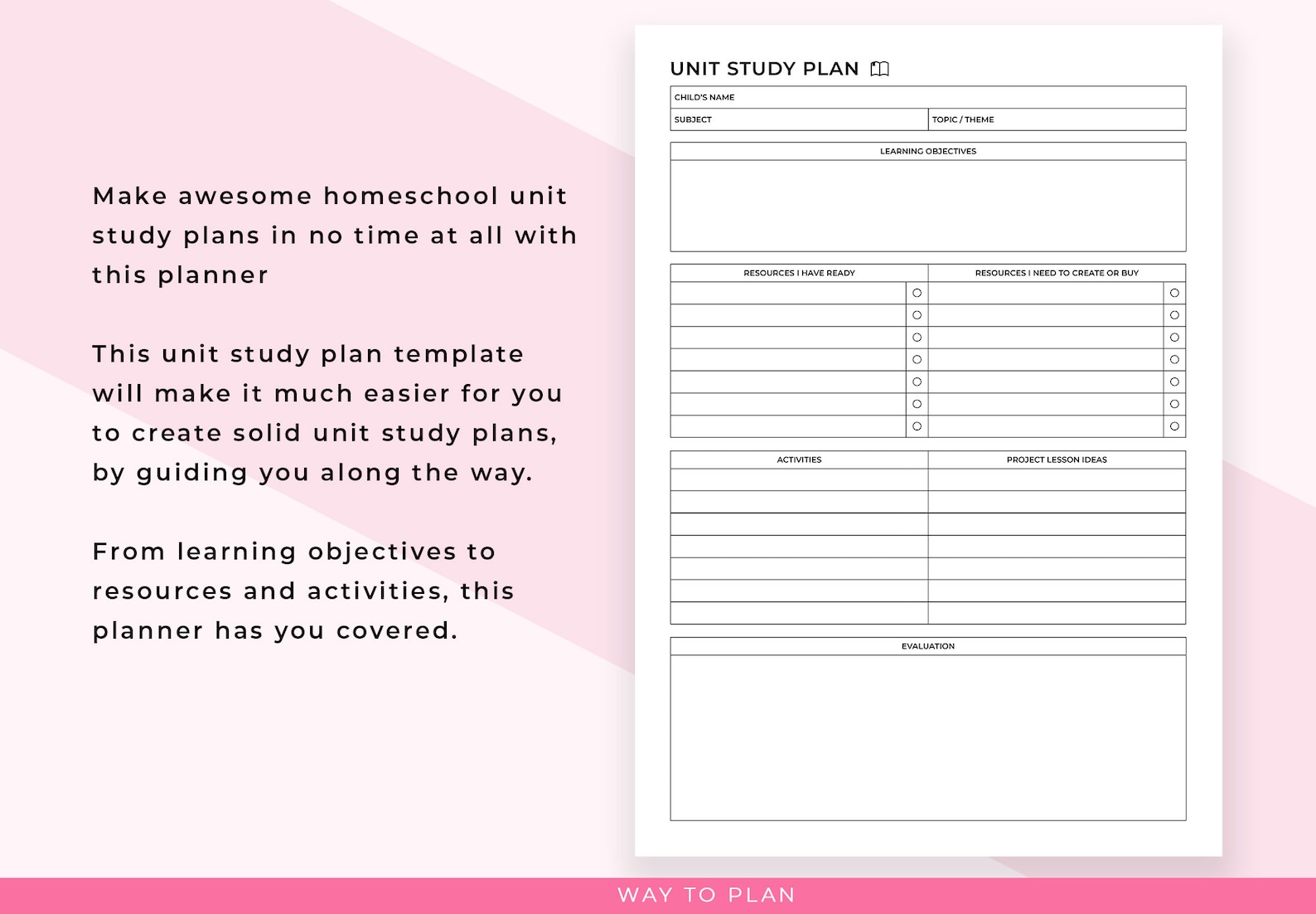 Homeschool Unit Study Template. Printable Unit Study Planner ...