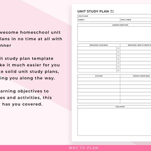 Homeschool Unit Study Template. Printable Unit Study Planner ...