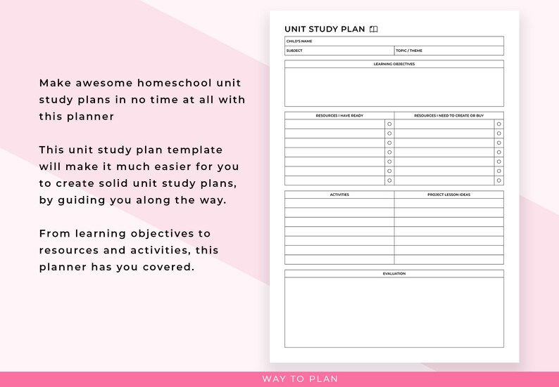 Homeschool Unit Study Template. Printable Unit Study Planner ...