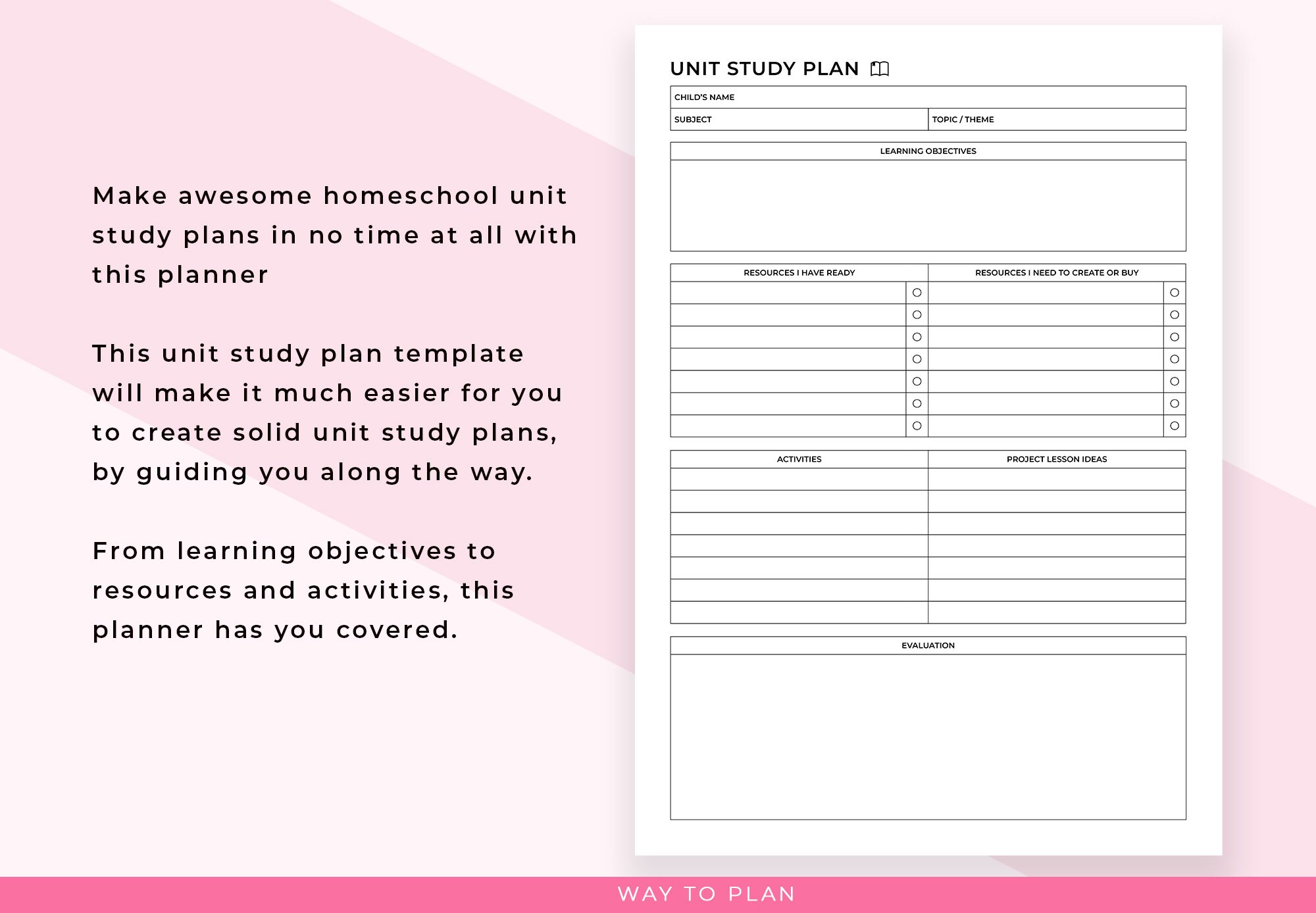 Homeschool Unit Study Template. Printable Unit Study Planner ...