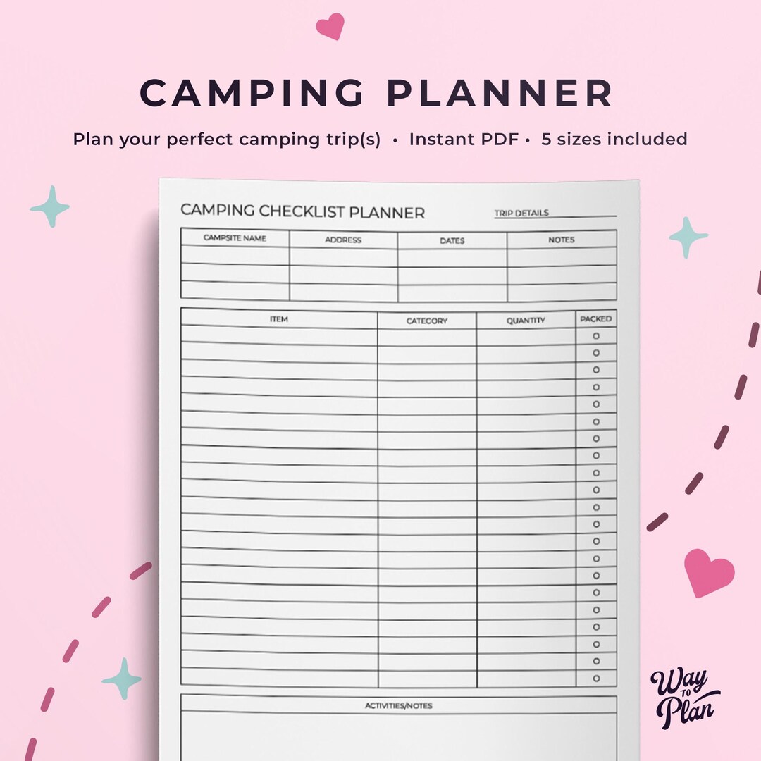 Camping Checklist, Printable Packing List & Camping Planner, Gear ...