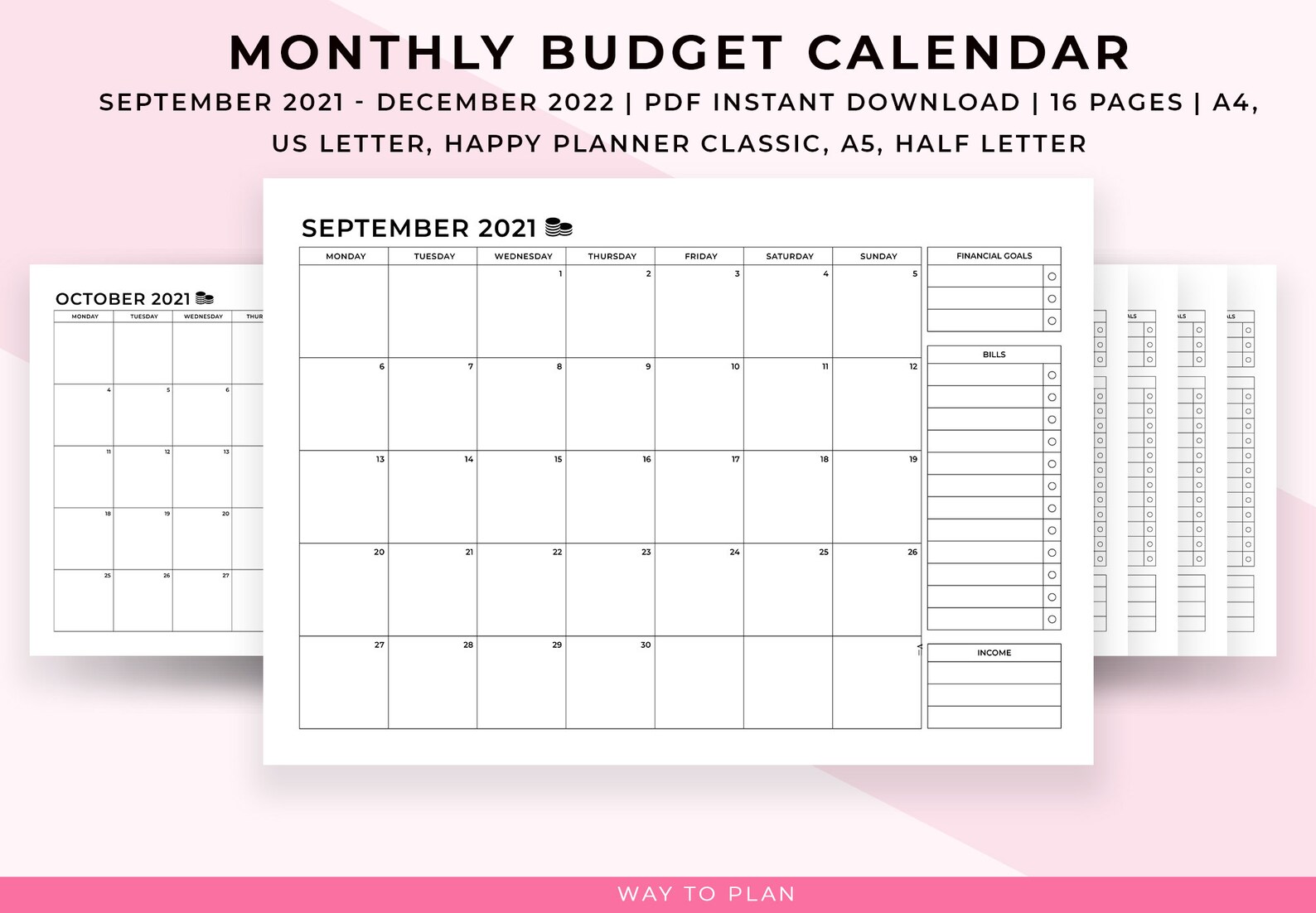 Monthly Budget Calendar Printable. Personal Finance Calendar. - Etsy